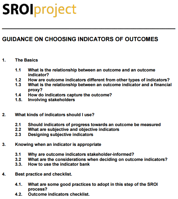 Choosing Outcome Indicators - Social Value UK